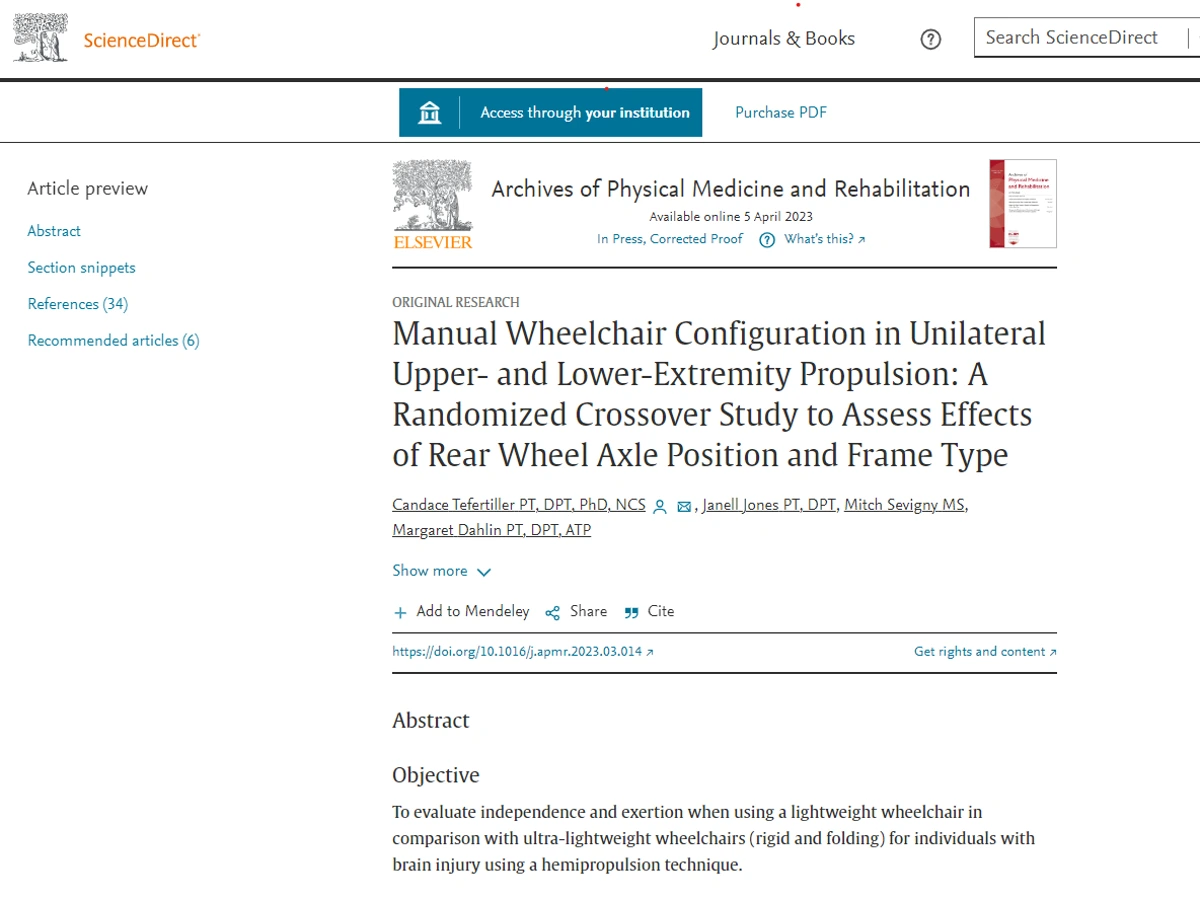 Scientific Publication: Manual Wheelchair Configuration in Unilateral ...
